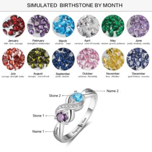 Personalized Infinity Mothers Ring with 2 Round Simulated Birthstones Engagement Promise Rings for Women (7)