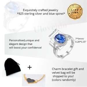 Uloveido Sterling Silver Oval Shape Blue Spinel Rings for Women Wedding Engagement Anniversary Jewelry FJ043