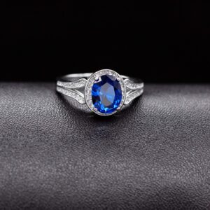 Uloveido Sterling Silver Oval Shape Blue Spinel Rings for Women Wedding Engagement Anniversary Jewelry FJ043