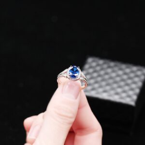 Uloveido Sterling Silver Oval Shape Blue Spinel Rings for Women Wedding Engagement Anniversary Jewelry FJ043