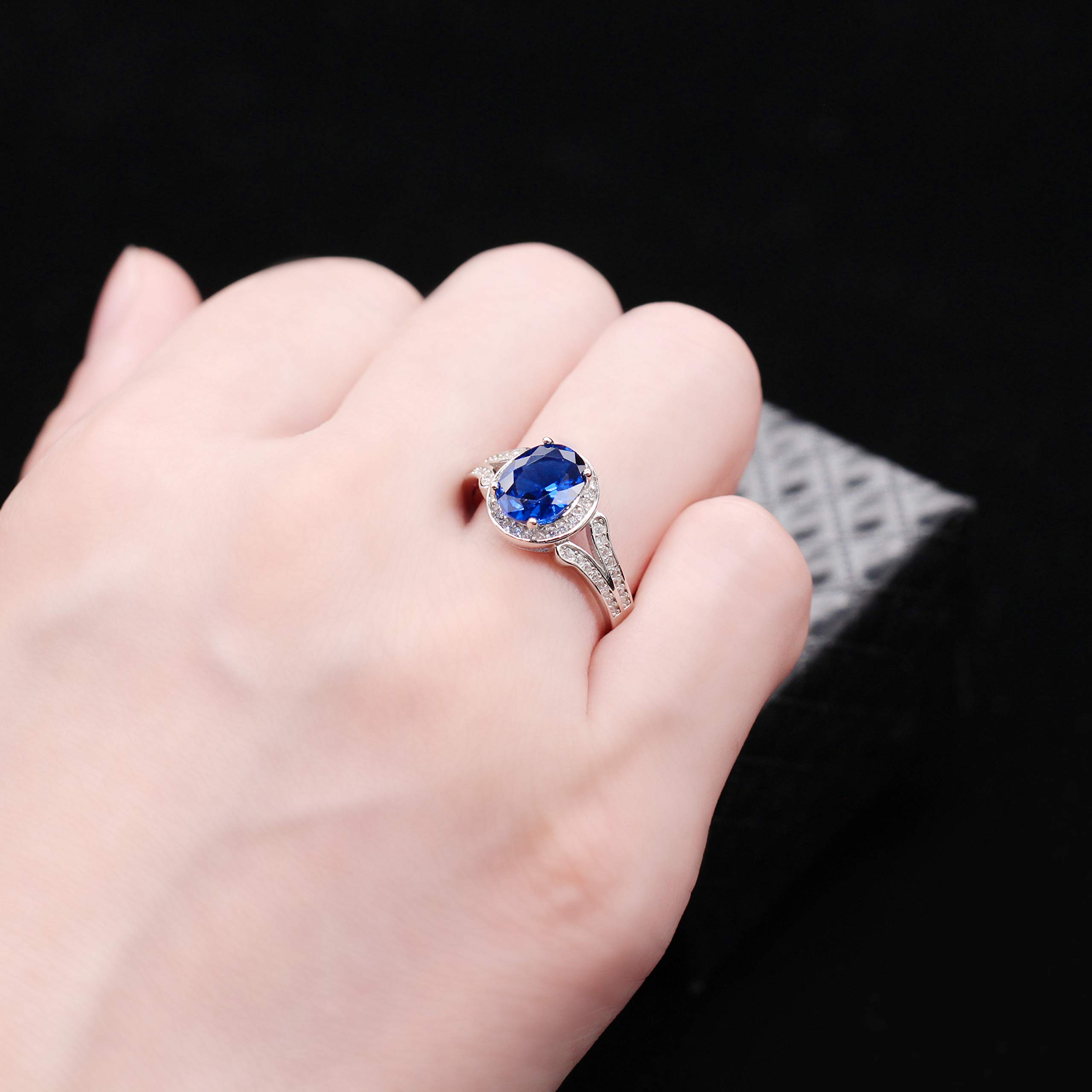 Uloveido Sterling Silver Oval Shape Blue Spinel Rings for Women Wedding Engagement Anniversary Jewelry FJ043