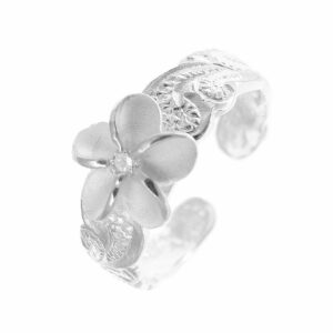 Arthur's Jewelry 925 sterling silver 8mm Hawaiian plumeria flower scroll white cz toe ring