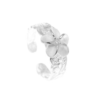 Arthur's Jewelry 925 sterling silver 8mm Hawaiian plumeria flower scroll white cz toe ring