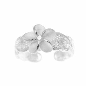 Arthur's Jewelry 925 sterling silver 8mm Hawaiian plumeria flower scroll white cz toe ring