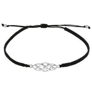 aeravida celtic infinity knot rope sterling silver charm on black adjustable bracelet