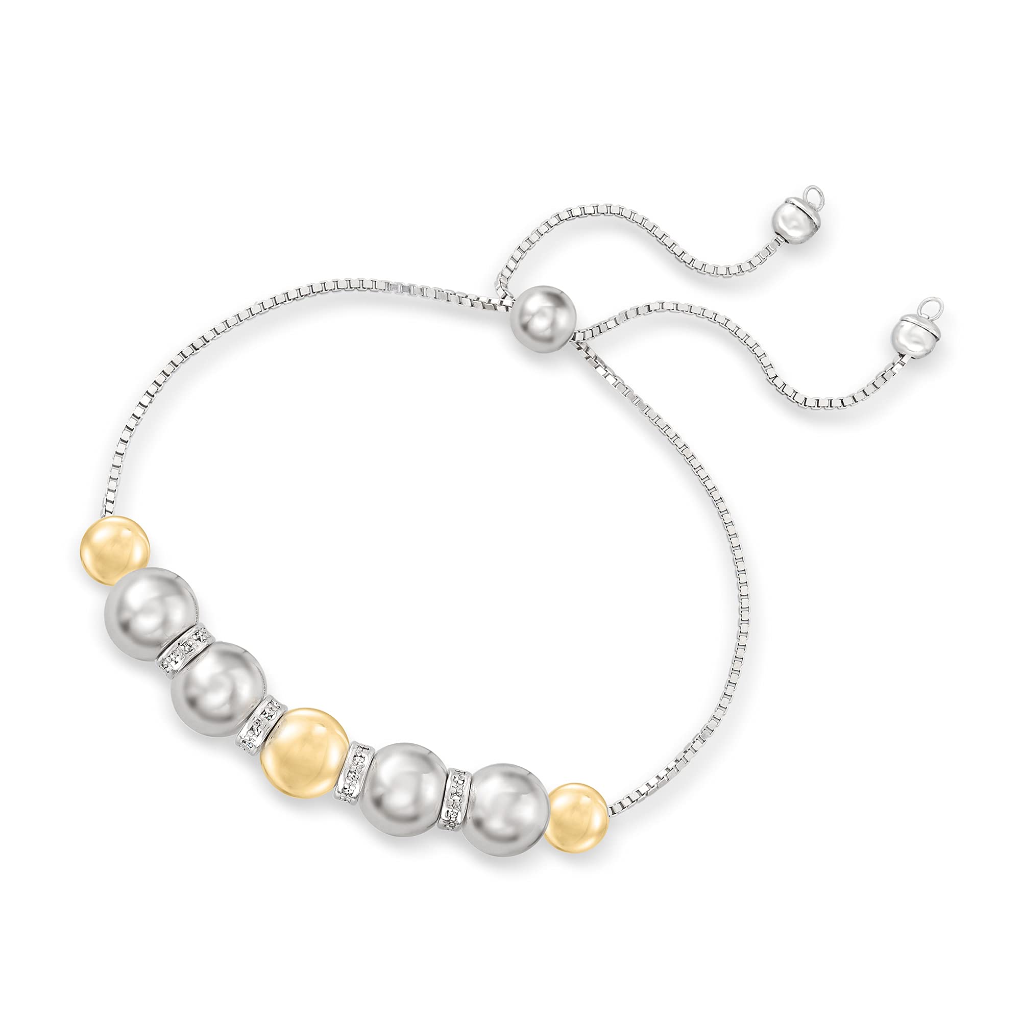 Ross-Simons 6-8mm Sterling Silver and 14kt Yellow Gold Bead Bolo Bracelet With .24 ct. t.w. Diamonds