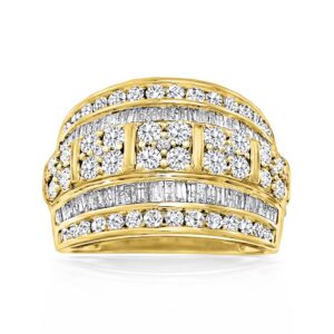 ross-simons 2.00 ct. t.w. baguette and round diamond multi-row ring in 18kt gold over sterling. size 7