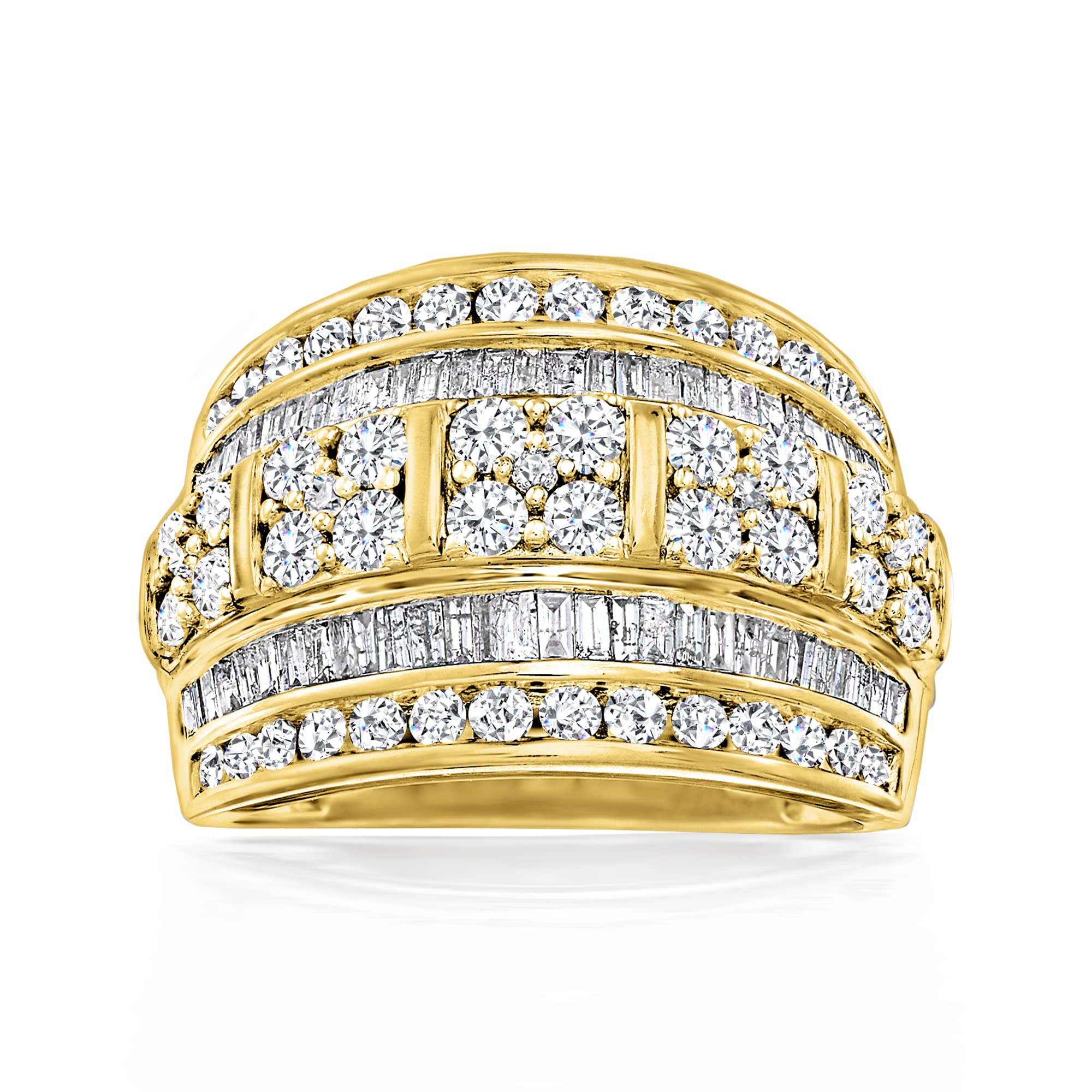 Ross-Simons 2.00 ct. t.w. Baguette and Round Diamond Multi-Row Ring in 18kt Gold Over Sterling. Size 7