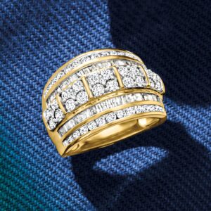 Ross-Simons 2.00 ct. t.w. Baguette and Round Diamond Multi-Row Ring in 18kt Gold Over Sterling. Size 7