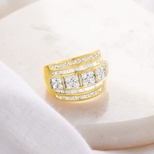 Ross-Simons 2.00 ct. t.w. Baguette and Round Diamond Multi-Row Ring in 18kt Gold Over Sterling. Size 7