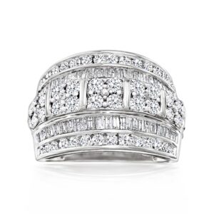 ross-simons 2.00 ct. t.w. baguette and round diamond multi-row ring in sterling silver. size 9