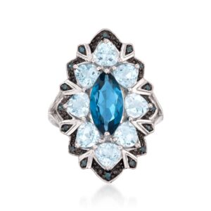 ross-simons 2.20 carat london blue topaz and 2.50 ct. t.w. aquamarine ring with blue diamonds in sterling silver. size 5