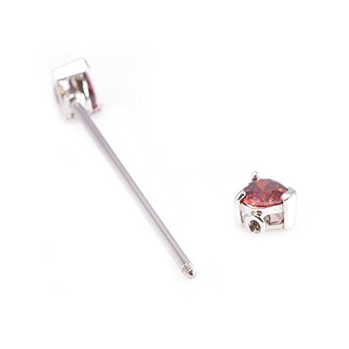 Industrial Barbell with Front Facing Heart Shape Garnet Cubic Zirconia Ends Stainless Steel Earring Cartilage Body Piercing Jewelry, 14G.