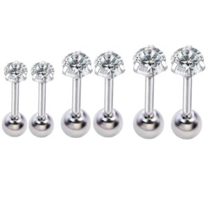 changgaijewelry 6-12pcs 16g studs cartilage earring set backs stainless steel ear helix piercing barbell jewelry 3-8mm (3-5mm)