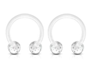 pierced owl 16ga acrylic ultra glitter ball ends flexible horseshoe circular barbells, sold as a pair (clear)