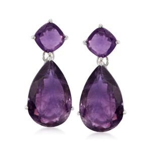 ross-simons 20.00 ct. t.w. amethyst drop earrings in sterling silver