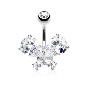 pierced owl cz crystal butterfly belly button ring (clear)