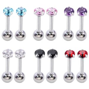 12pcs 16g stud cartilage earring set backs stainless steel small ear helix piercing barbel jewelry 3/4mm (3mm)