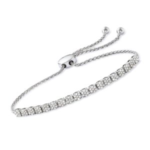 ross-simons 1.00 ct. t.w. diamond cluster bolo bracelet in sterling silver