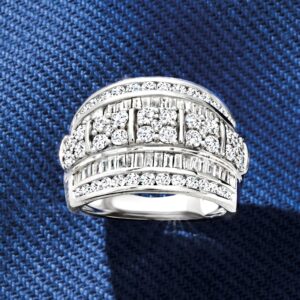 Ross-Simons 2.00 ct. t.w. Baguette and Round Diamond Multi-Row Ring in Sterling Silver. Size 7