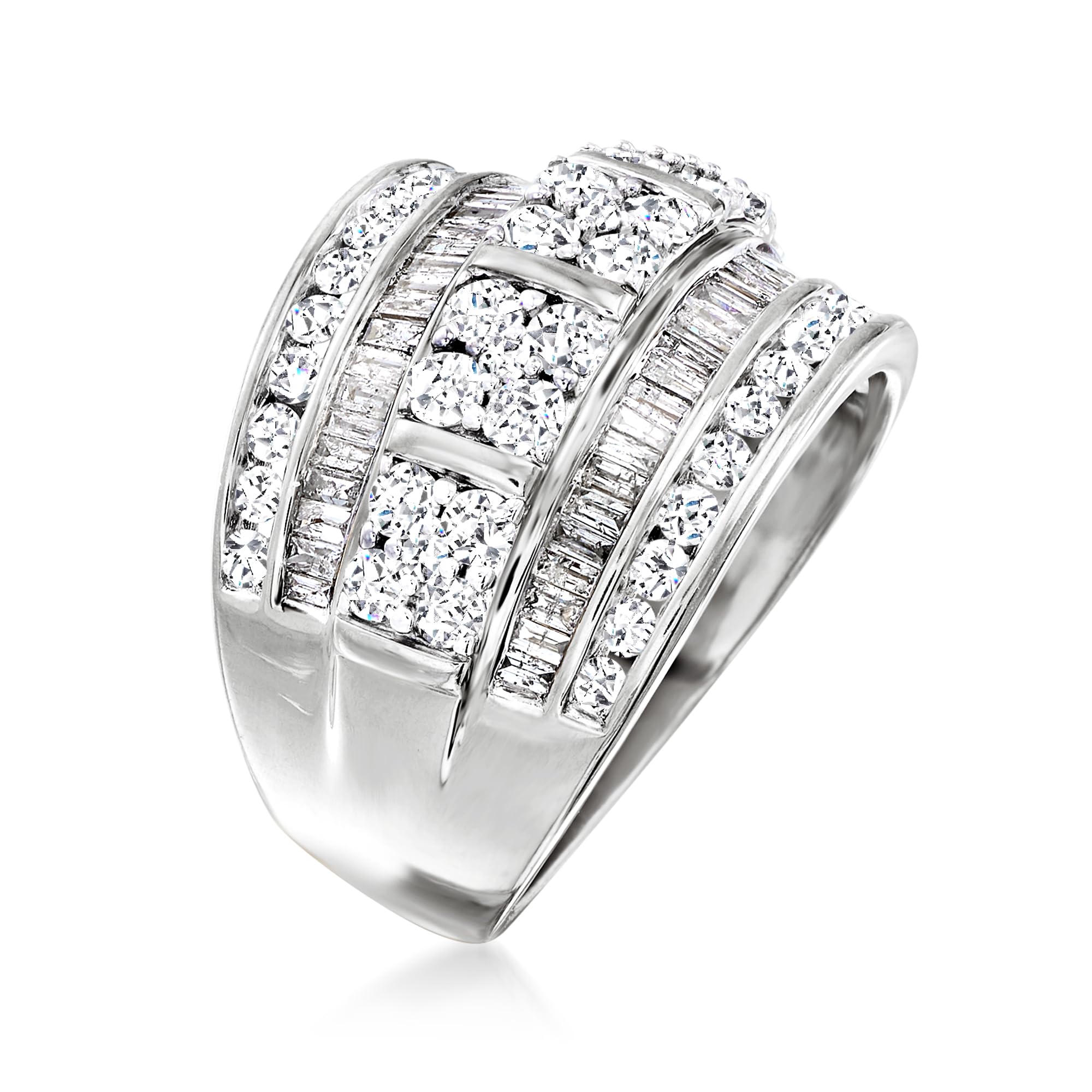 Ross-Simons 2.00 ct. t.w. Baguette and Round Diamond Multi-Row Ring in Sterling Silver. Size 7