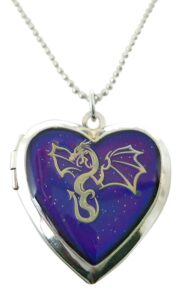 cool jewels winged dragon on mood heart shaped locket pendant necklace, 16 to 18 inches