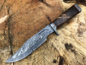 perkin knives - damascus knife fixed blade knife with sheath - walnut wood