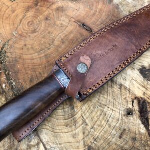 Perkin Knives - Damascus Knife Fixed Blade Knife with Sheath - Walnut Wood