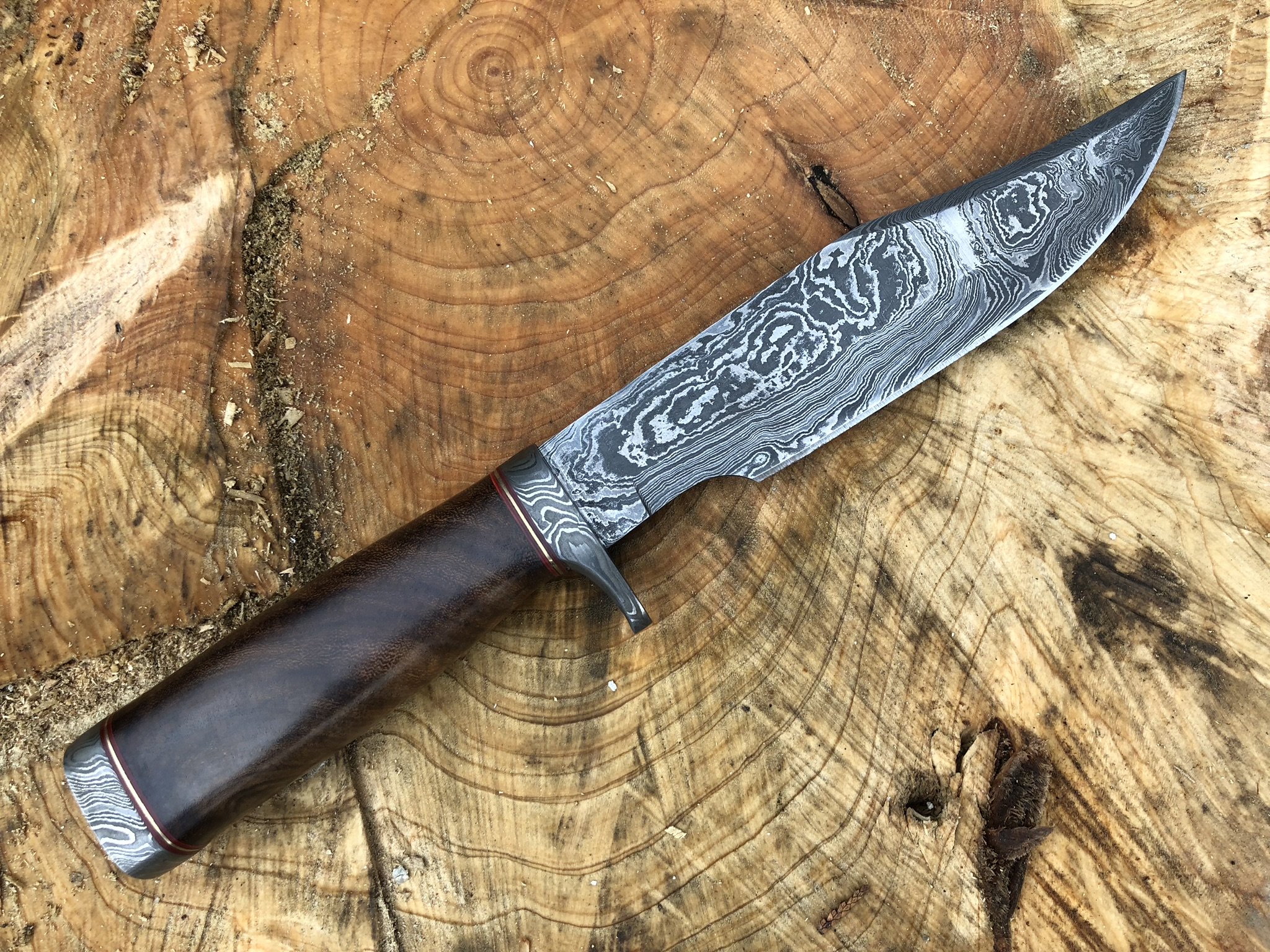 Perkin Knives - Damascus Knife Fixed Blade Knife with Sheath - Walnut Wood