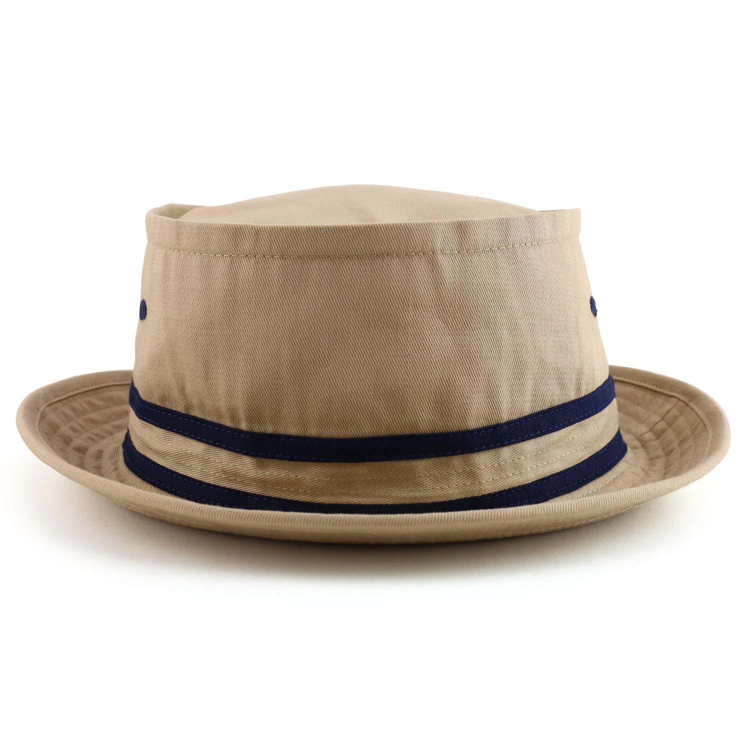 Armycrew Cotton Twill Fisherman Roll Up Bucket Hat with Stripe Band - Khaki Navy - LXL