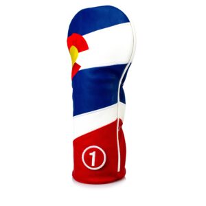 pins & aces colorado tribute premium golf club head cover - premium, hand-made leather headcover - co flag styled, tour quality golf club cover - style & customize your golf bag (driver)