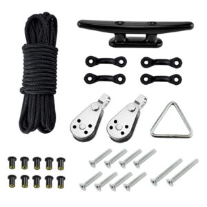 yetaha kayak canoe anchor trolley kit, 30feet nylon rope cleat ring pulleys snap hook camel back screw rivets accessories for kayak canoes boat