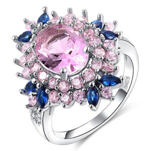 pamtier women's stainless steel pink flower ring with zircon gemstone size 7