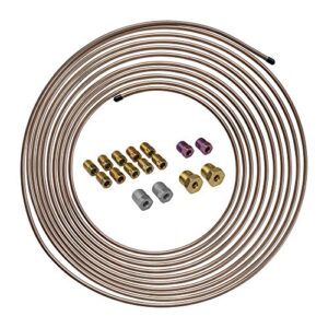 4lifetimelines 3/16" x 25' genuine copper-nickel alloy non-magnetic brake line replacement tubing coil roll & fitting kit, inverted flare, easy to bend, corrosion resistant