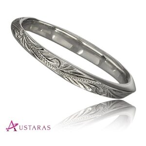 Hawaiian Ring by Austaras - Light Ring for Women - Stainless Steel Finger Wedding Band Engagement or Wedding Rings Engraved with Hibiscus Flower Hypoallergenic Jewelry Size 7.5