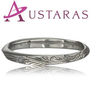 Hawaiian Ring by Austaras - Light Ring for Women - Stainless Steel Finger Wedding Band Engagement or Wedding Rings Engraved with Hibiscus Flower Hypoallergenic Jewelry Size 7.5