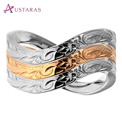 925 Sterling Silver Ring by Austaras - Light Ring for Women - Stainless Steel Finger Wedding Band Engagement or Wedding Hawaiian Rings Engraved with Hibiscus Flower Hypoallergenic Jewelry Size 6.5