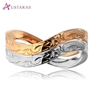 925 Sterling Silver Ring by Austaras - Light Ring for Women - Stainless Steel Finger Wedding Band Engagement or Wedding Hawaiian Rings Engraved with Hibiscus Flower Hypoallergenic Jewelry Size 6.5