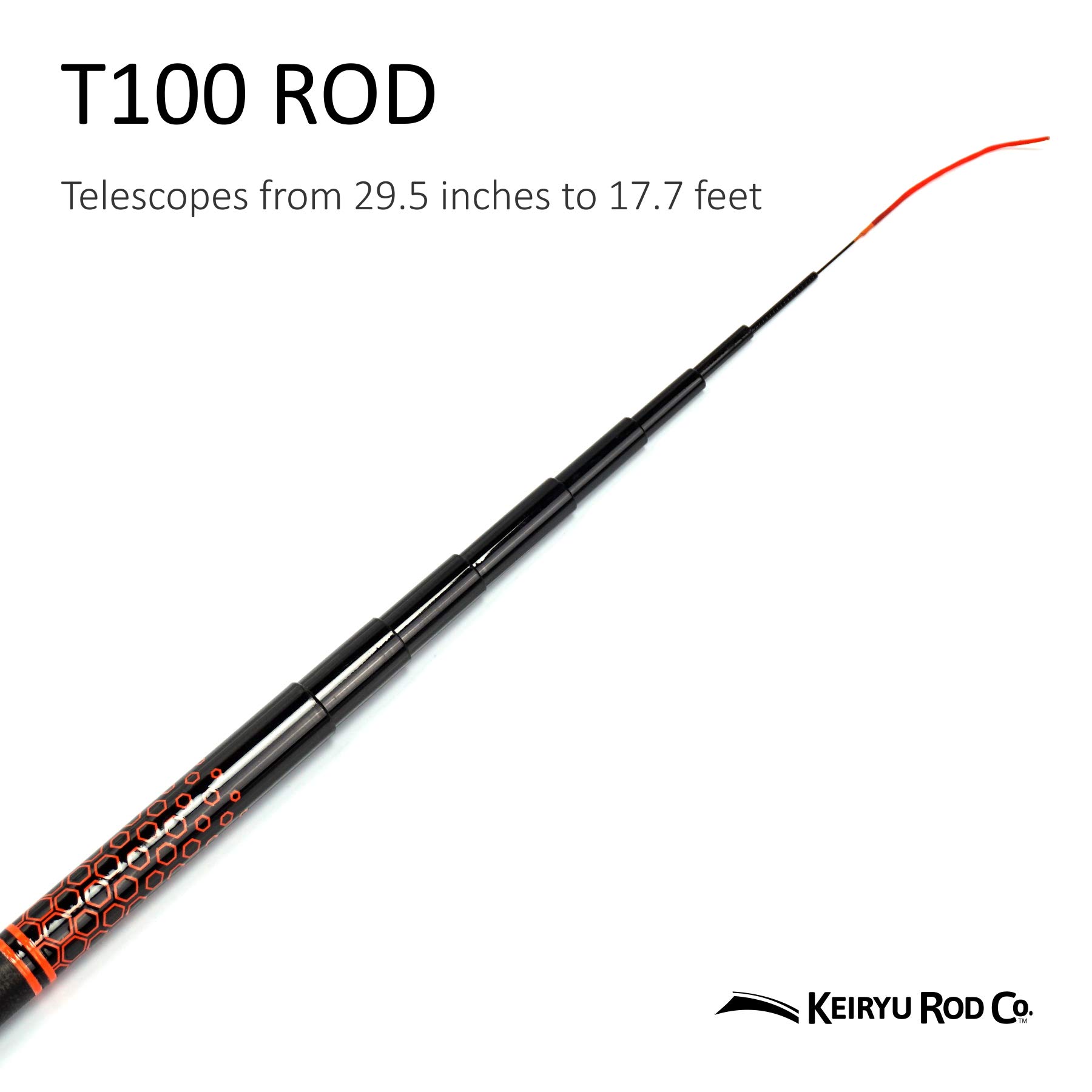 Keiryu Rod Co. T100 Rod. Telescopic 17.7 ft. Keiryu Fly Fishing Rod. Perfect for Euro Nymphing, Dry Flies, and Weighted Rigs. High Performance IM Carbon Rod and Starter Kit.