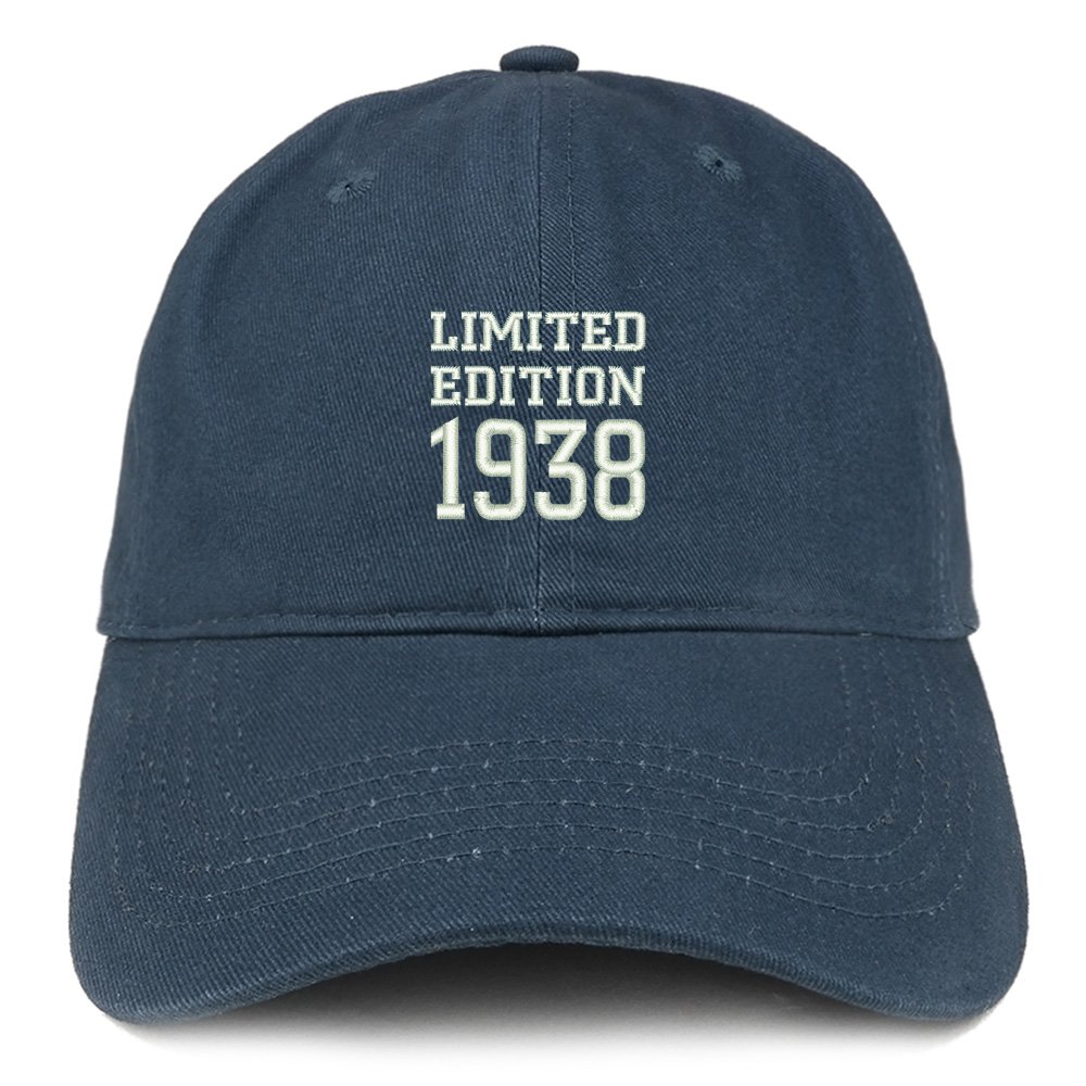 Trendy Apparel Shop Limited Edition 1938 Embroidered Birthday Gift Brushed Cotton Cap - Navy