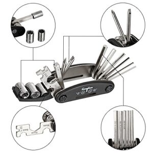 WOTOW Bike Repair Tool Kit - 16 in 1 Bicycle Multitool Portable Mountain Bike Tool Cycling Maintenance, Bike Hex Key Wrench & Bike Tube Patch Kit & Tire Lever & Hard Carrying Case (16 in 1 Tool)