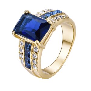 yoursfs ring blue crystal gold plated stones in sapphire crystal square shape for woman wedding