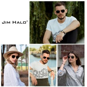 JIM HALO Retro Square Aviator Sunglasses Premium Glass Lens Flat Metal Eyewear Men Women (Gold/Grey)