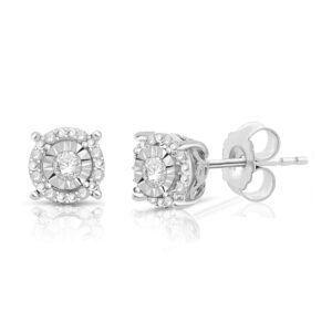 NATALIA DRAKE 1/4 Cttw Round Diamond Stud Earrings for Women Set in Rhodium Plated 925 Sterling Silver Stud Halo Color IJ/Clarity I2-I3