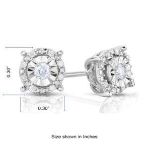 NATALIA DRAKE 1/4 Cttw Round Diamond Stud Earrings for Women Set in Rhodium Plated 925 Sterling Silver Stud Halo Color IJ/Clarity I2-I3