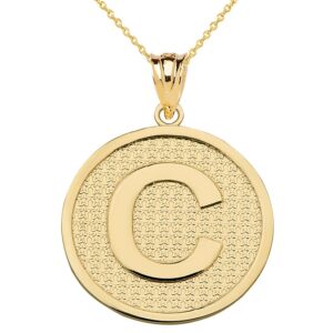 solid 14k yellow gold initial letter c pendant necklace, 16"