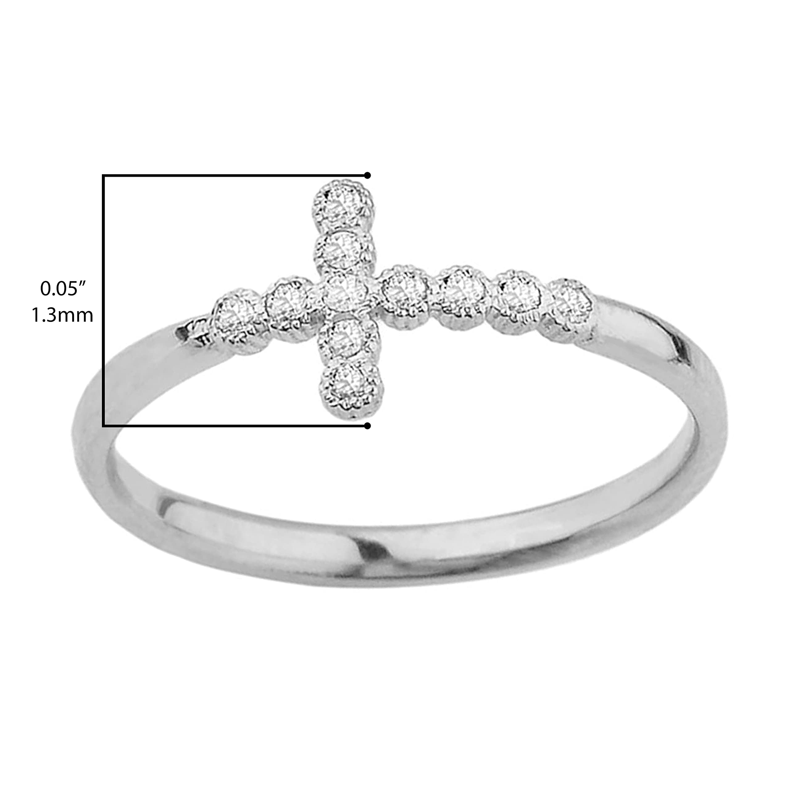 10K White Gold 1/12 Cttw Diamond Milgrain Edged Bezel Set Sideways Cross Statement Ring (J-K Color, I1-I2 Clarity) - Size 4