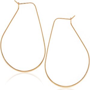 thin gold hoop earrings for women - gold threader earrings for women, 18k yellow gold plated earrings, gold oval hoop earrings, gold teardrop earrings for women, drop dangle gold earrings for women