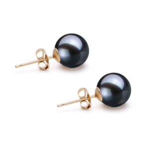 japanese akoya cultured pearl earrings stud aaaa graded 8mm black stud earrings for women with 14k gold settings and jewelry gift box - orien jewelry