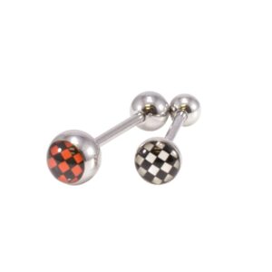 pierce plex package of two tongue barbell with checker board design, tongue ring with unique designed ball.